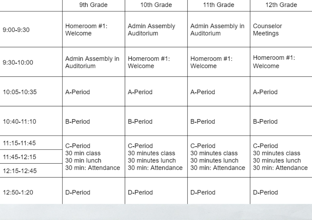 First Day of School Schedule | ARHS PGO Parent News